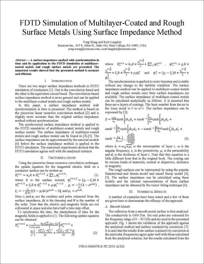 FDTD Simulation of Multilayer-Coated and Rough Surface Metals Using Surface Impedance Method ...