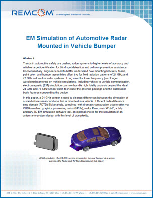 EM Simulation of Automotive Radar Mounted in Vehicle Bumper | Remcom