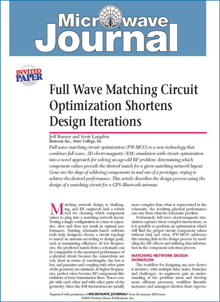 Full Wave Matching Circuit Optimization Shortens Design Iterations | Remcom